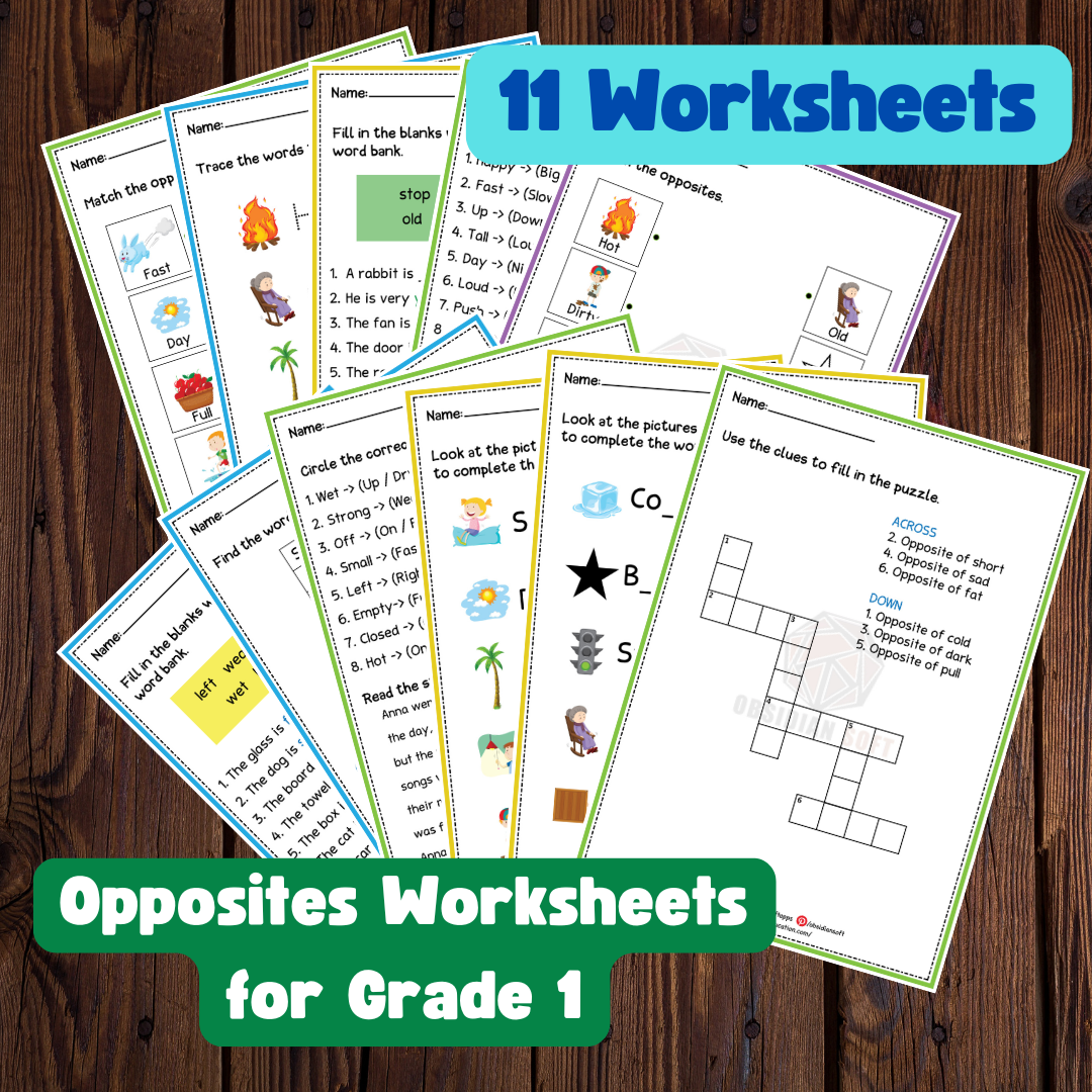 Opposites Worksheets for Grade 1 - ObsidianSoft
