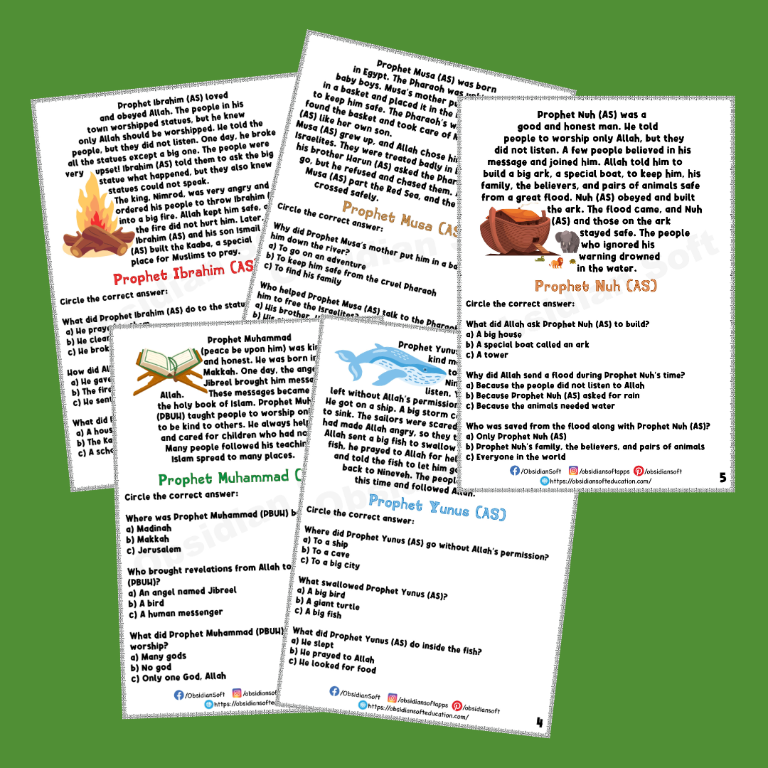 Reading Comprehension about Prophets in Islam for 6-7 yrs old (Grade 1 ...