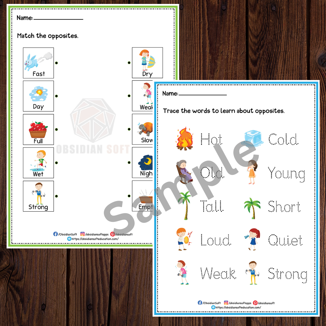 Opposites Worksheets for Grade 1 - ObsidianSoft