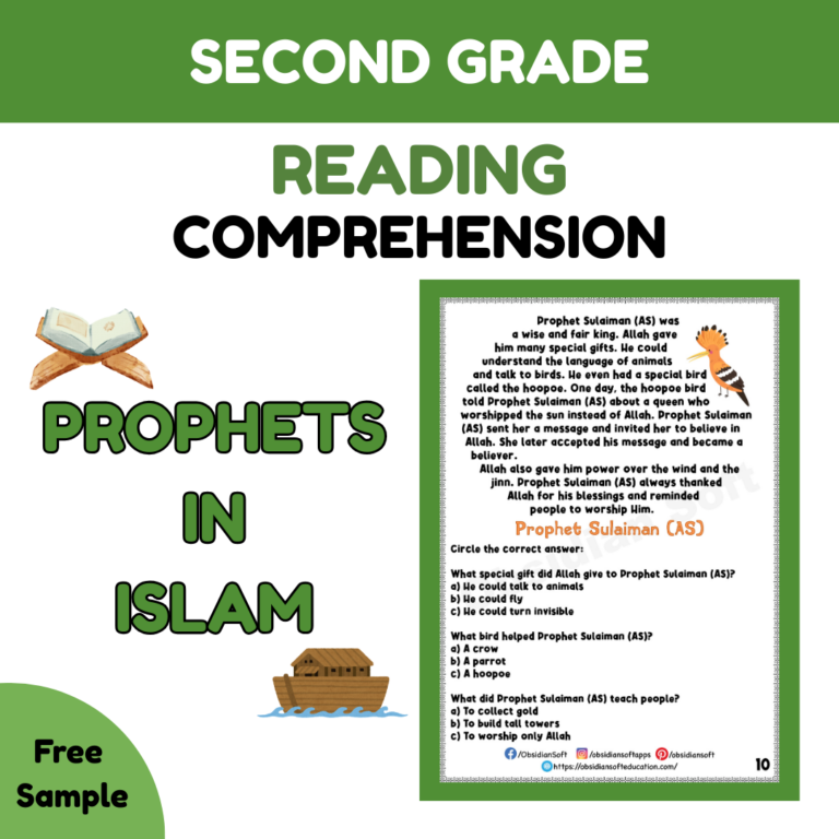 Reading Comprehension about Prophets in Islam for 6-7 yrs old (Grade 1 ...