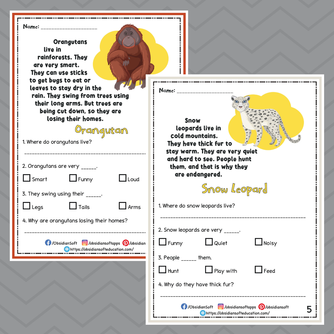 Free Endangered Animals Worksheets for Grade 1 – Perfect for Endangered ...
