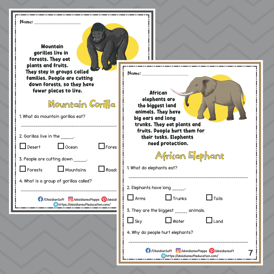 Free Endangered Animals Worksheets for Grade 1 – Perfect for Endangered ...